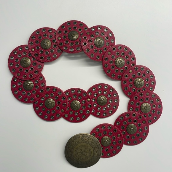 Other | Circle Medallion Belt In Red Leather | Poshmark